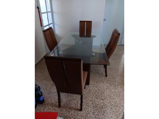 Mesa de comedor en cristal base en madera Puerto Rico